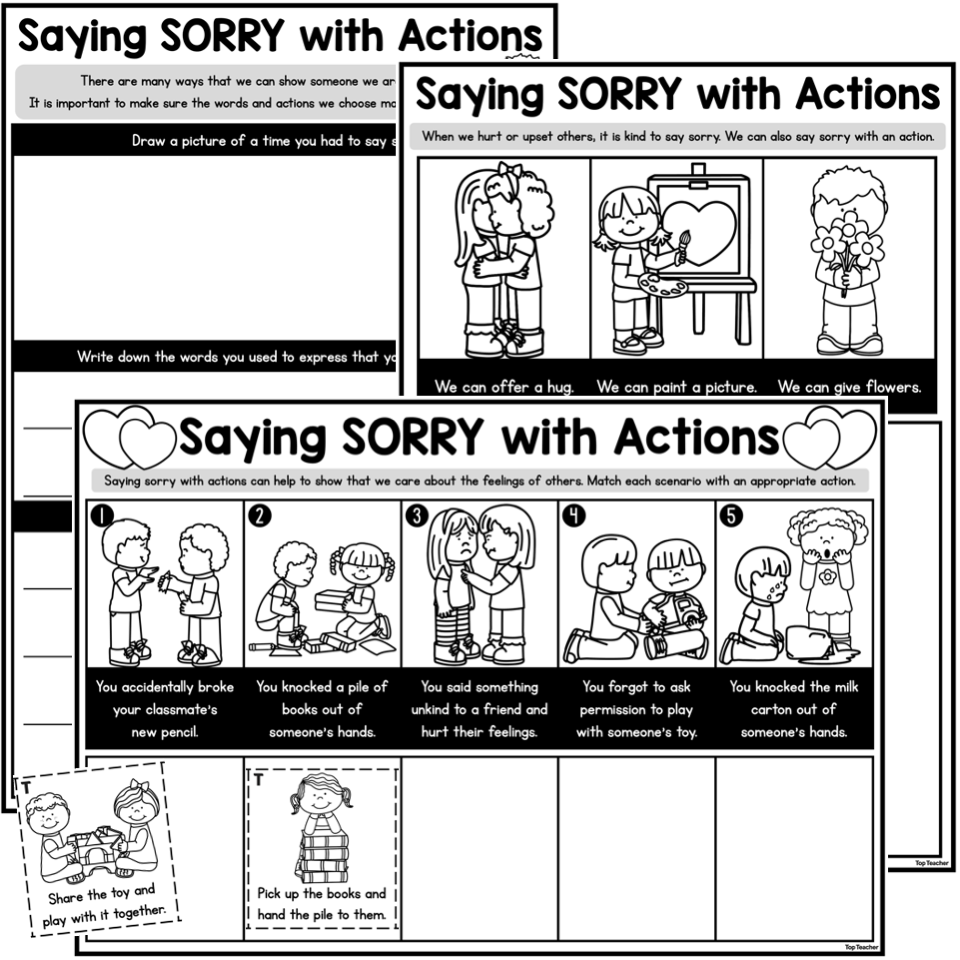 Saying Sorry with Actions Worksheets - Top Teacher