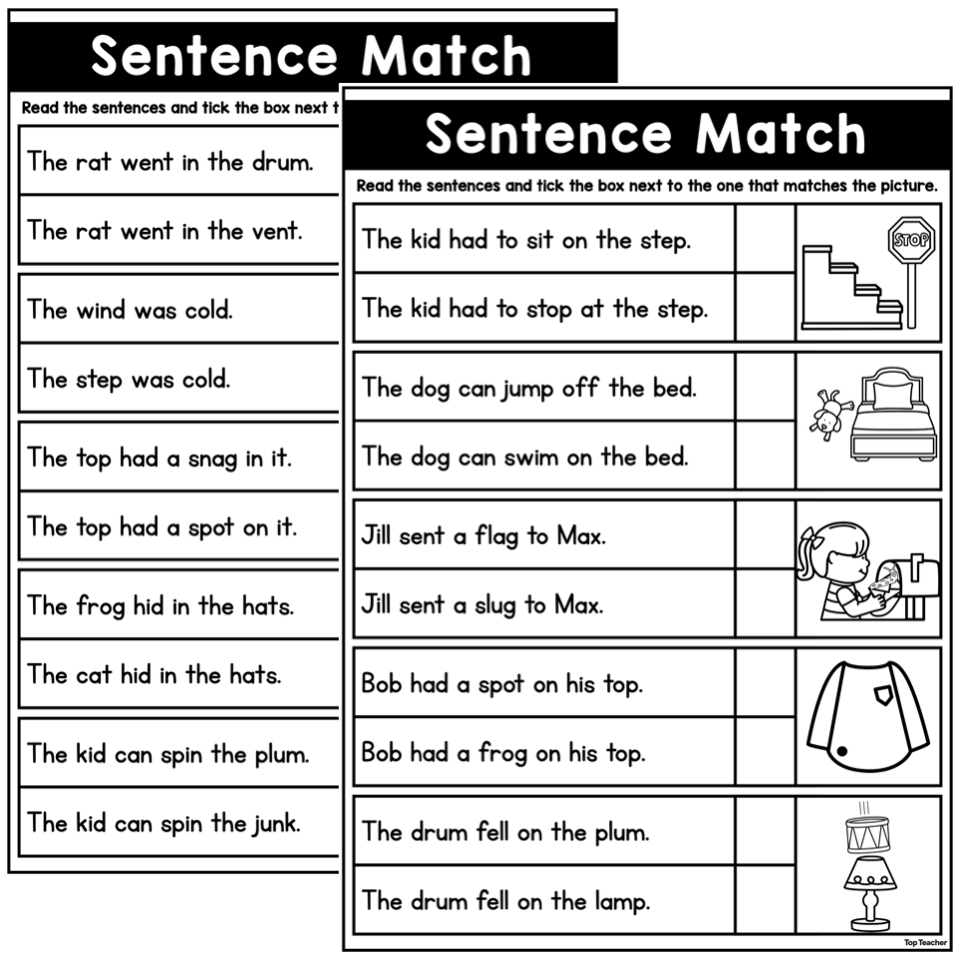 Decodable Sentence Match Worksheet: CVCC & CCVC Worksheets - Top Teacher