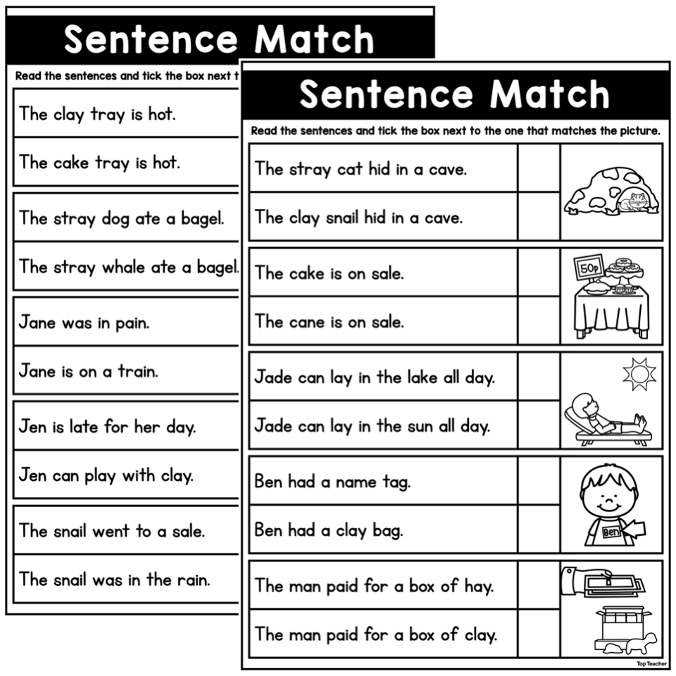 Decodable Sentence Match Worksheet: /ae/ - Top Teacher