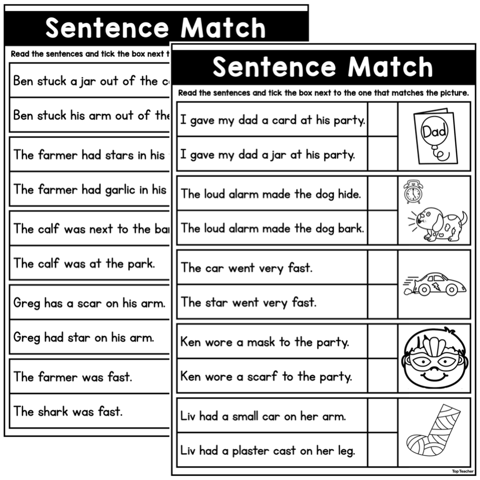 Decodable Sentence Match Worksheet: /ar/ - Top Teacher