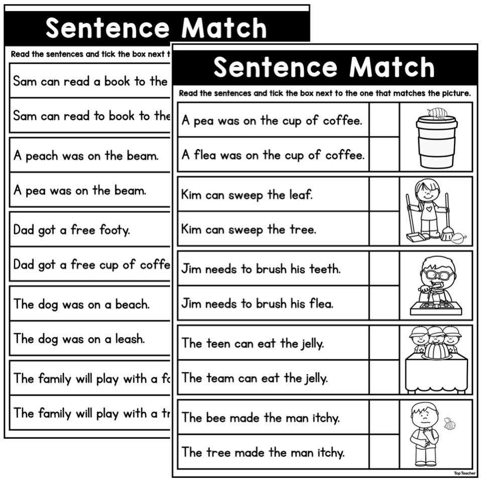 Decodable Sentence Match Worksheet: /ee/ - Top Teacher