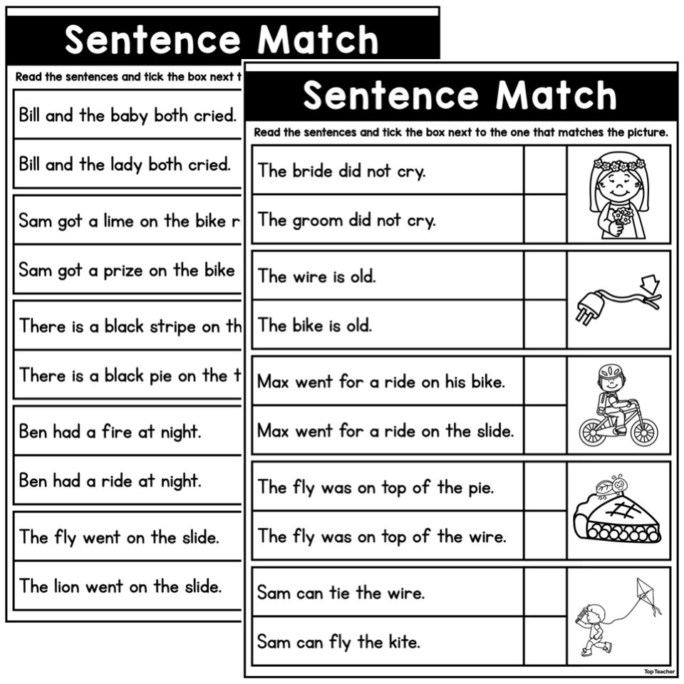 Decodable Sentence Match Worksheet: /ie/ - Top Teacher