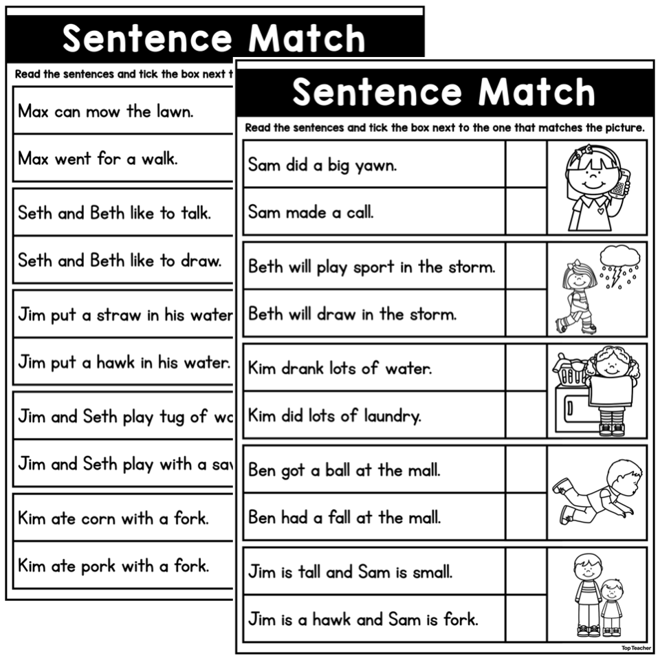 Decodable Sentence Match Worksheet: /or/ - Top Teacher