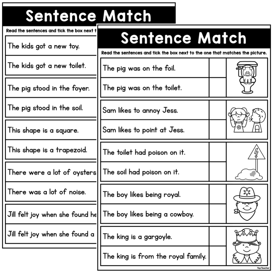 Decodable Sentence Match Worksheet: /oy/ - Top Teacher