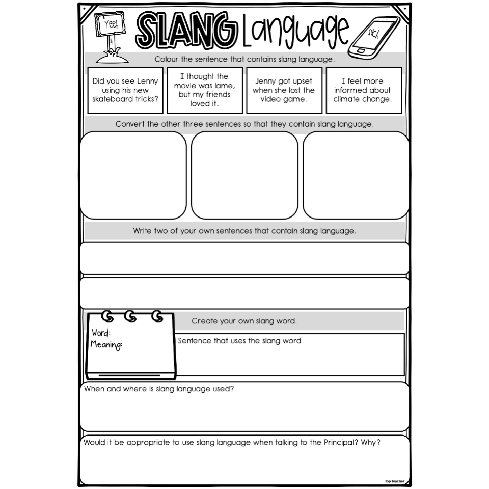 Slang Language Worksheets - Top Teacher