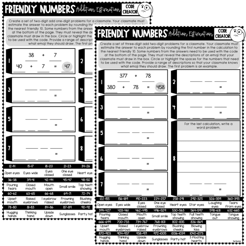 Friendly Numbers Addition Code Worksheets - Top Teacher