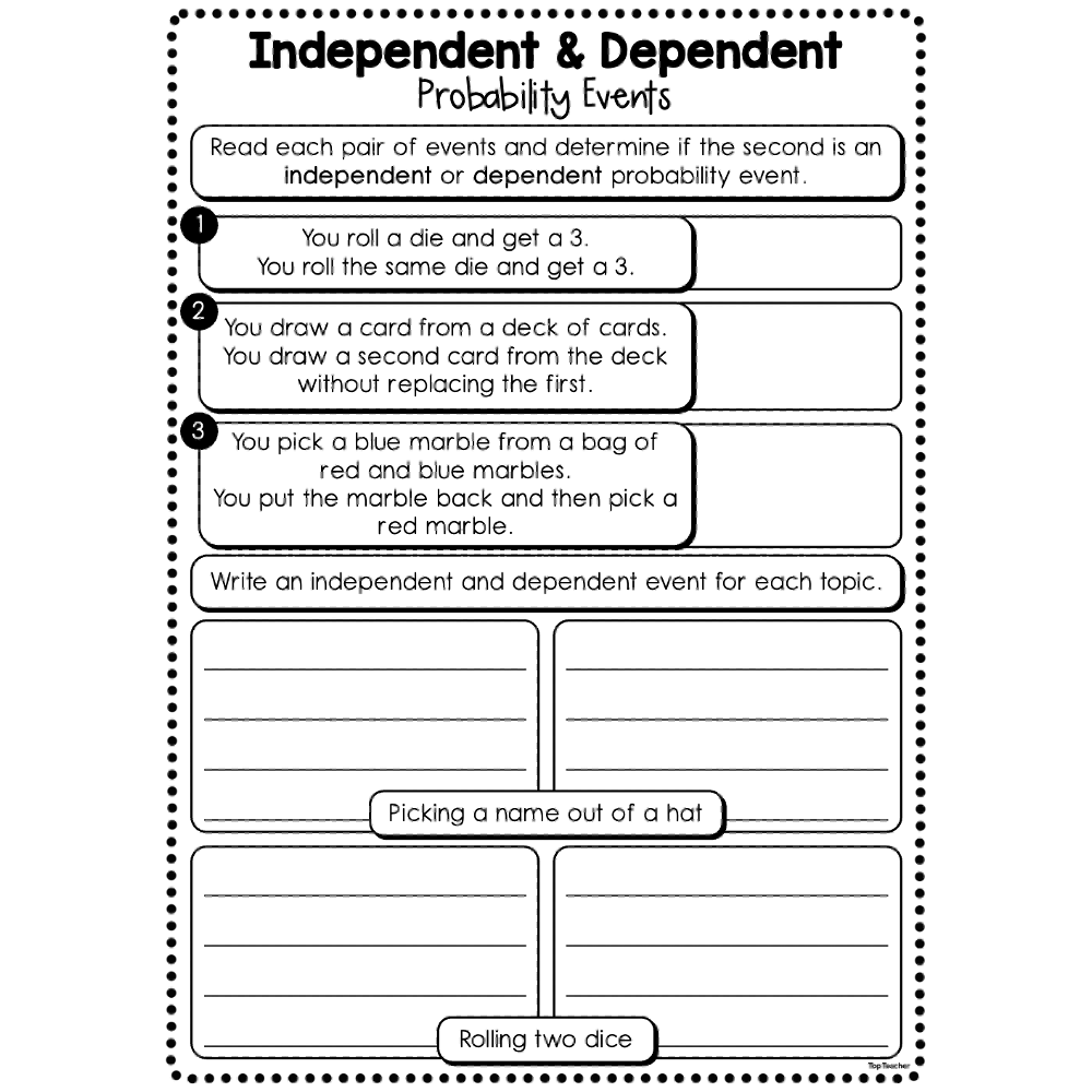 Independent & Dependent Probability Events Worksheet - Top Teacher
