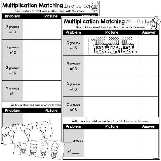 Equal Groupings: Multiplication Matching Worksheets - Top Teacher