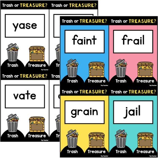 Trash or Treasure Decodable Word Clip Cards: /ae/ - Top Teacher