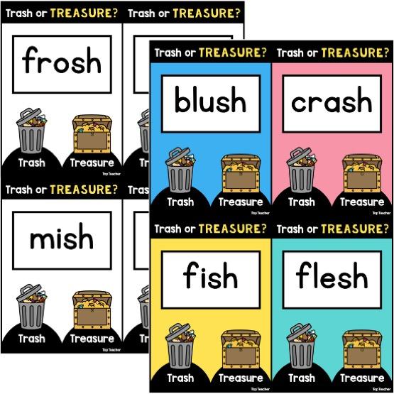 Trash or Treasure Decodable Word Clip Cards: sh, ch, th - Top Teacher