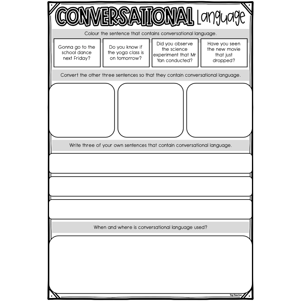 Conversational Language Worksheets - Top Teacher