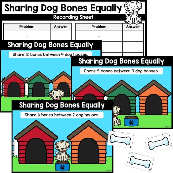 Division: Sharing Dog Bones Equally Task Cards - Top Teacher