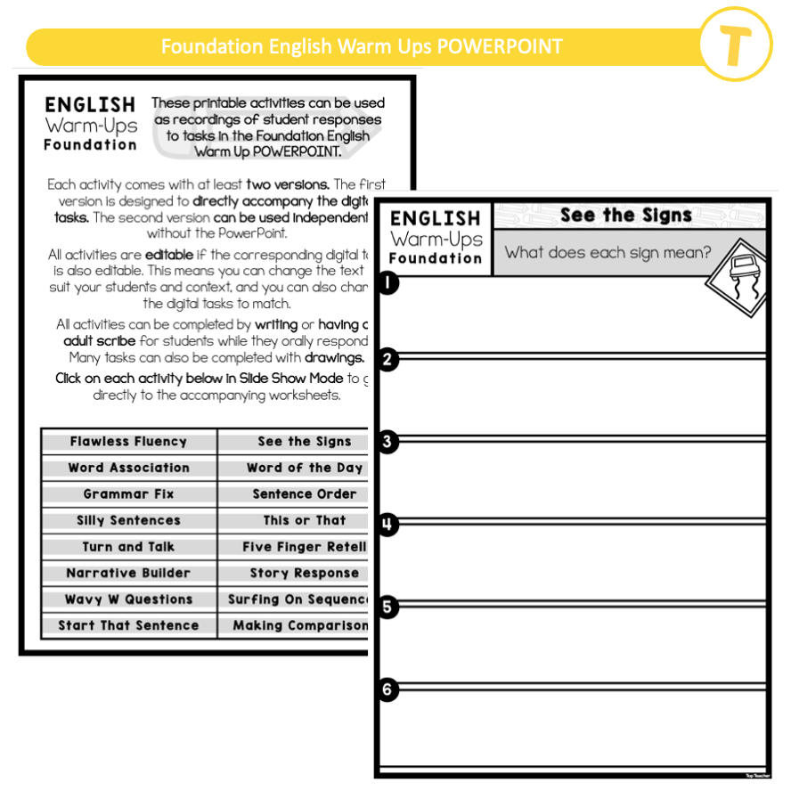 Foundation English Warm Ups POWERPOINT - Top Teacher