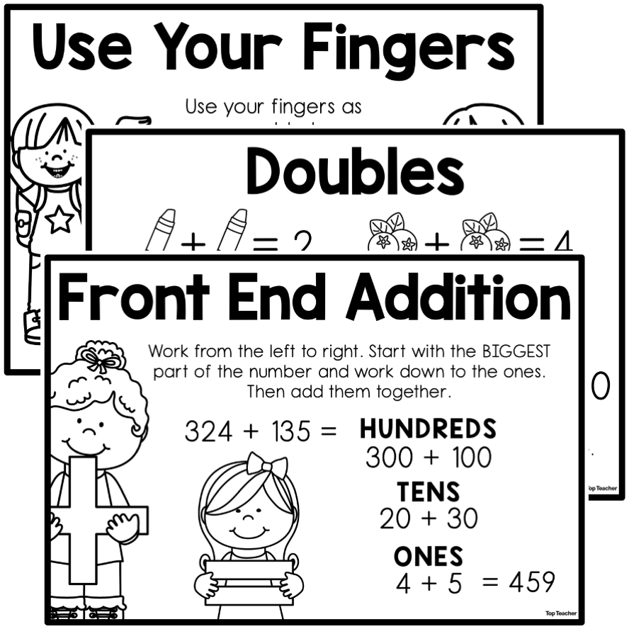 Addition Counting Strategies Posters B&W - Top Teacher
