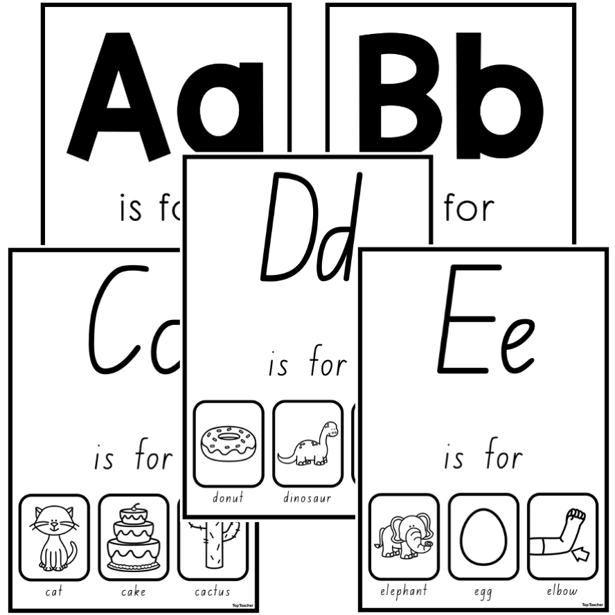 Alphabet Trio Posters B&W - Top Teacher