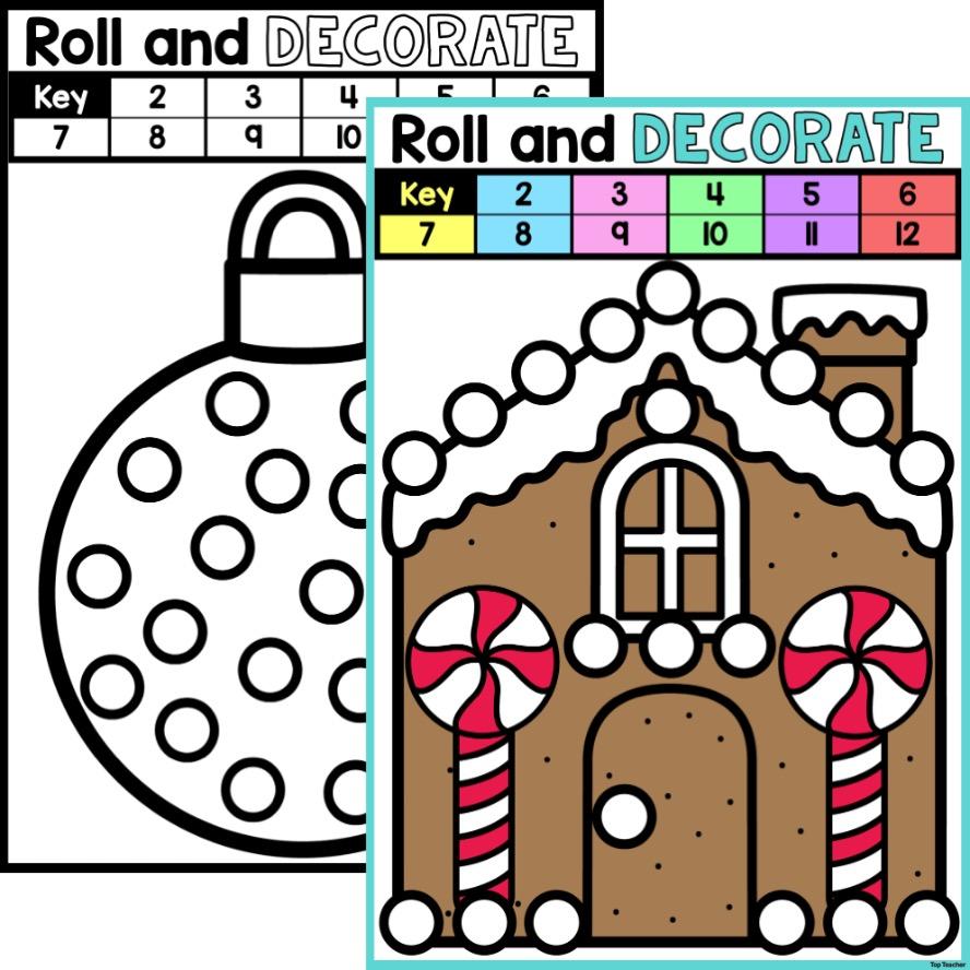 Christmas Roll & Decorate: Addition to 12 Activity - Top Teacher