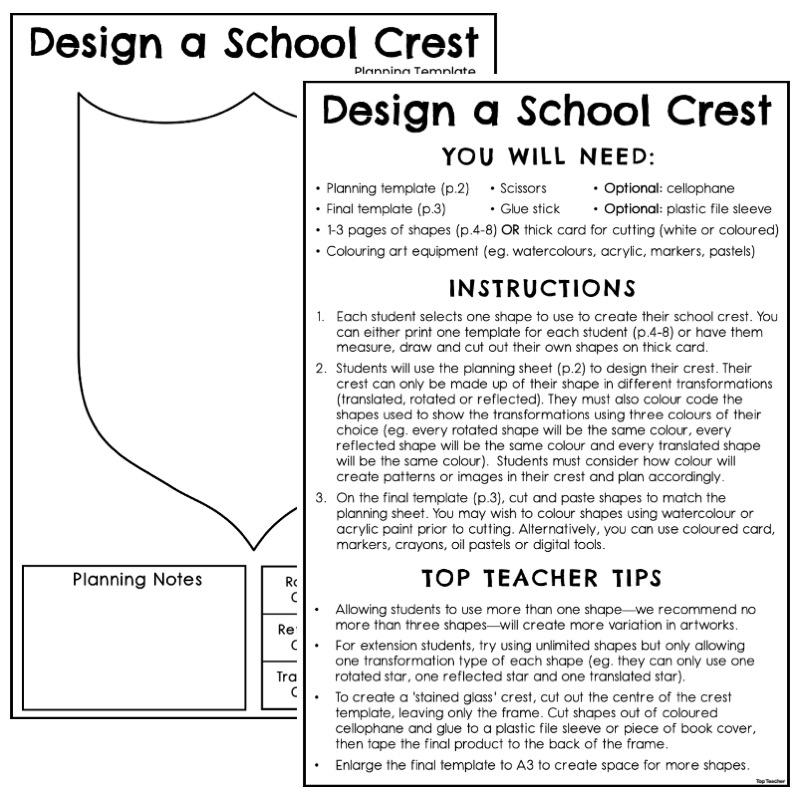 Design a School Crest: 2D Shape Transformation Craft - Top Teacher