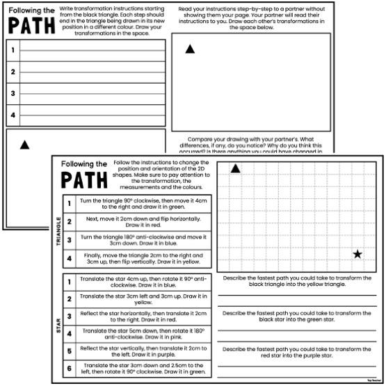 Following the Path: 2D Shape Transformation Worksheets - Top Teacher