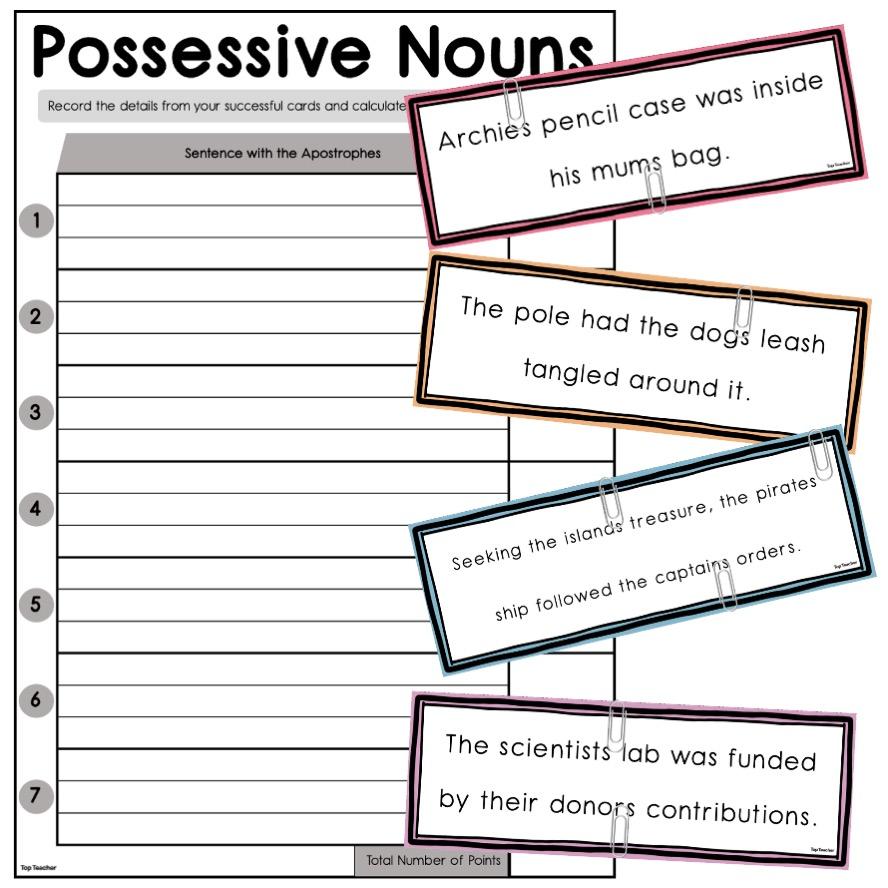 Possessive Nouns Activity - Top Teacher