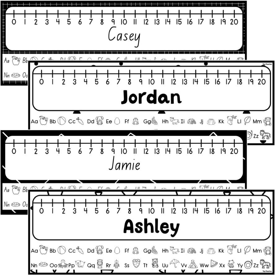 Alphabet Desk Mats Pictures & Number Line Monochrome - Top Teacher