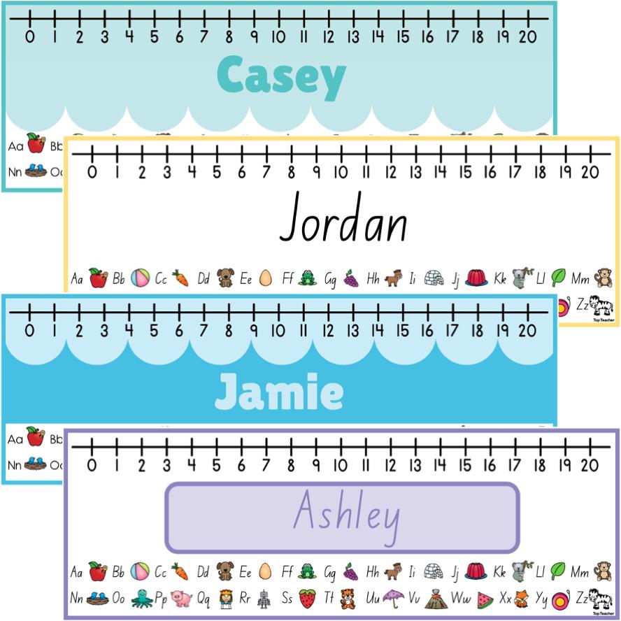 Alphabet Desk Mats Pictures & Number Line Pastel - Top Teacher