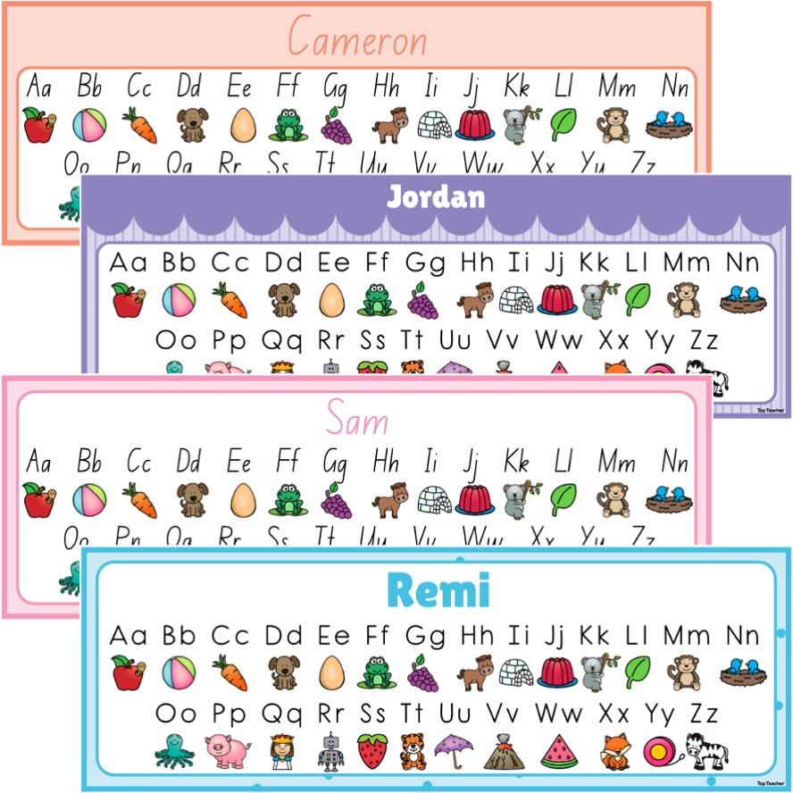 Alphabet Desk Mats Pictures Pastel - Top Teacher