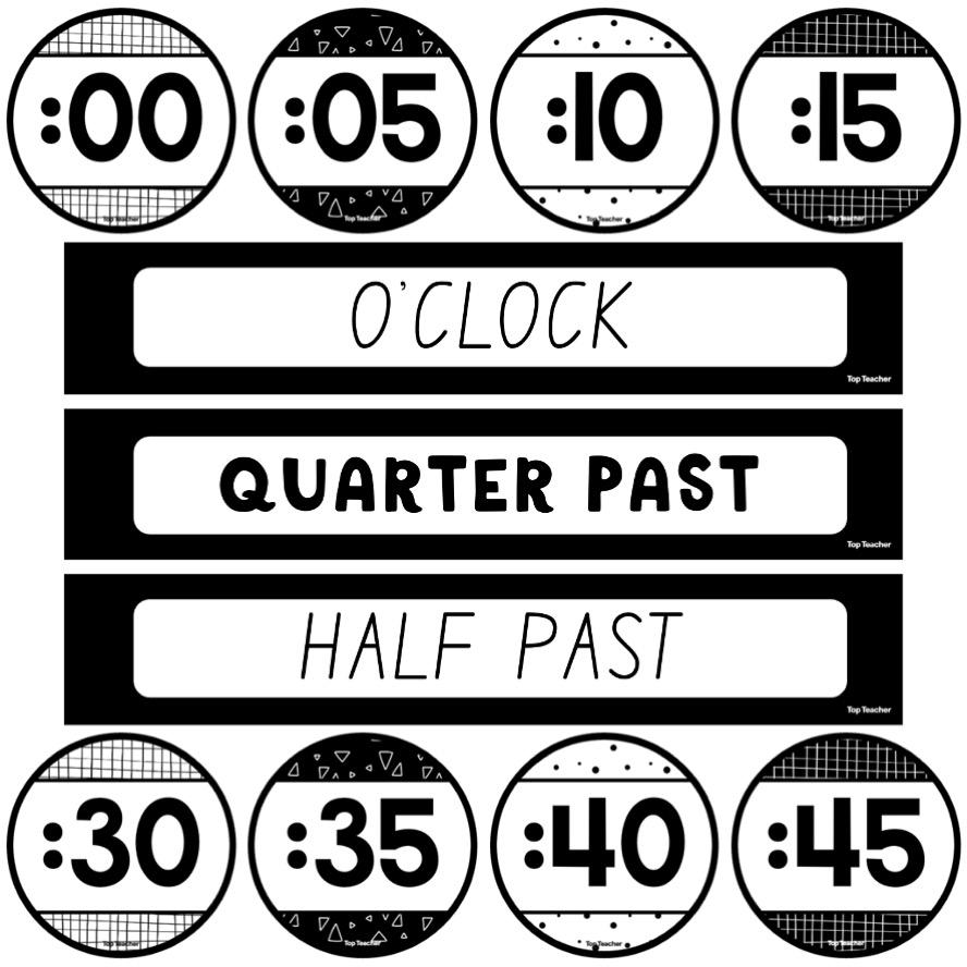 Clock Labels Monochrome - Top Teacher