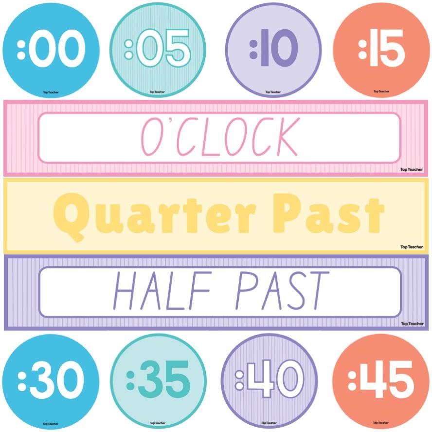 Clock Labels Pastel - Top Teacher