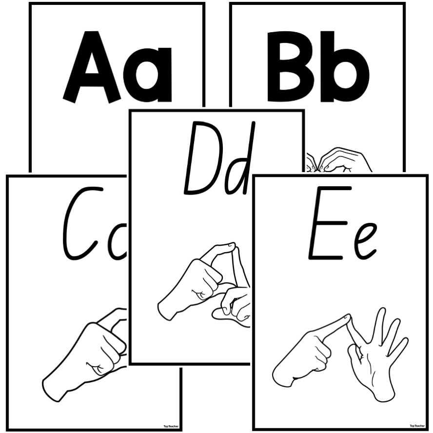 Auslan Alphabet Posters B&W - Top Teacher
