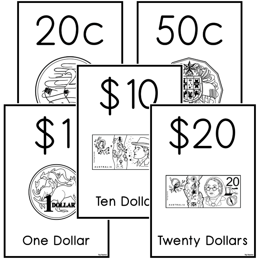 Australian Money Posters B&W - Top Teacher