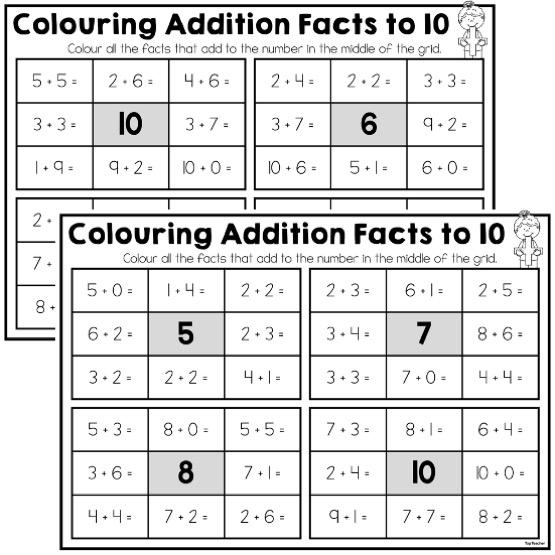 Colouring Addition Facts to 10 Worksheets - Top Teacher