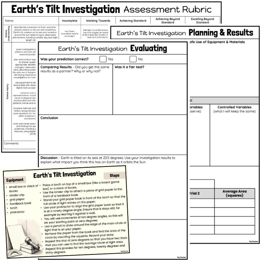 Earth & Space Sciences Year 6 Assessment: Earth’s Tilt Investigation ...