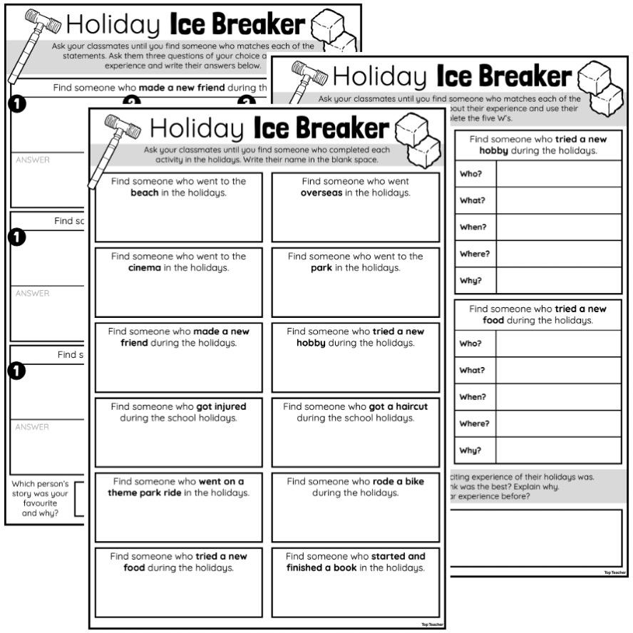 Holiday Ice Breaker Scavenger Hunt: Back to School Worksheets - Top Teacher