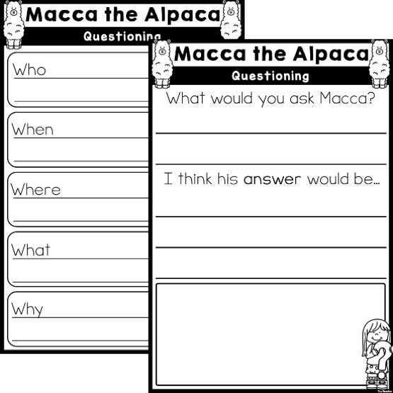 Macca the Alpaca: Questioning Worksheets - Top Teacher