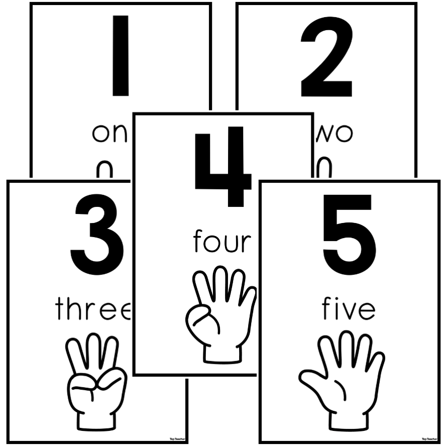Number Posters 0-10 Counting Hands B&W - Top Teacher