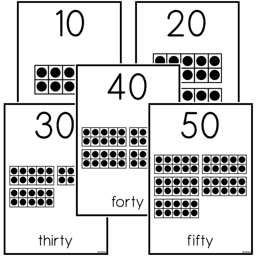 Tens Frame Posters to 100 B&W - Top Teacher