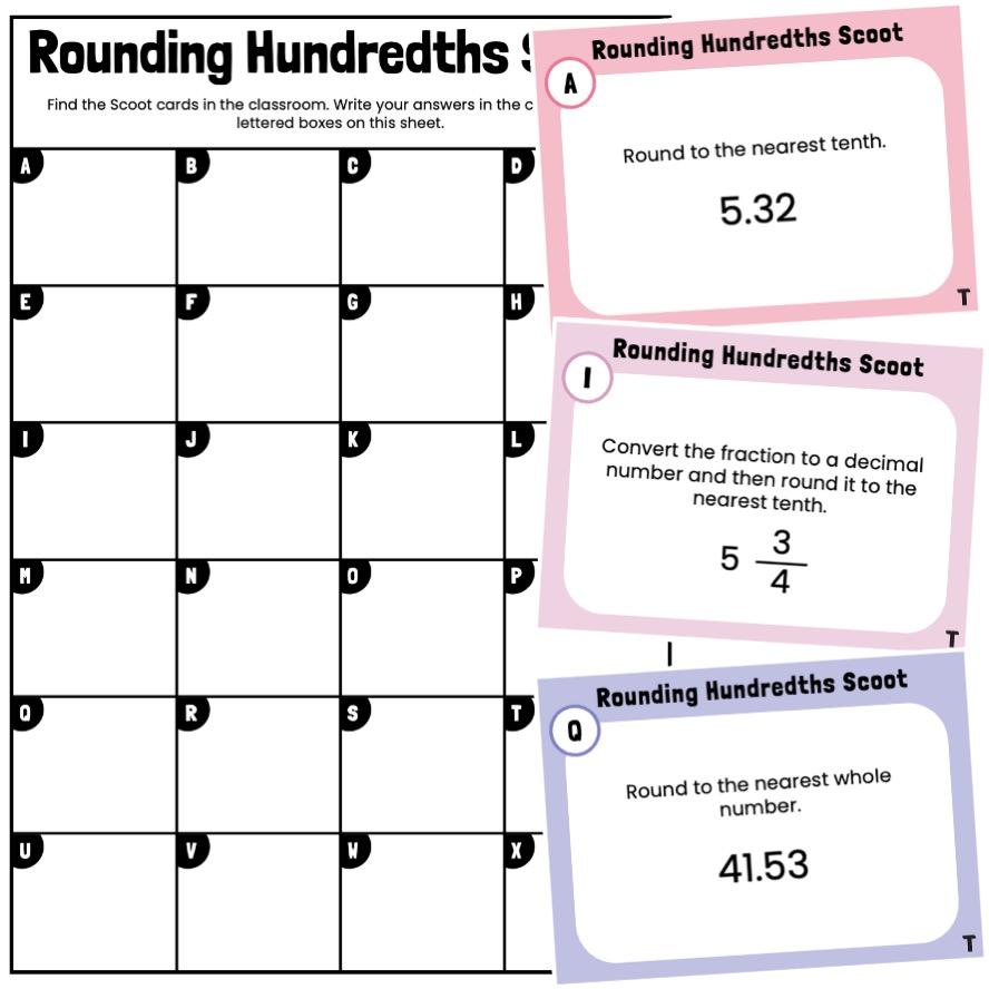 Rounding Hundredths Scoot: Rounding Decimals Game - Top Teacher