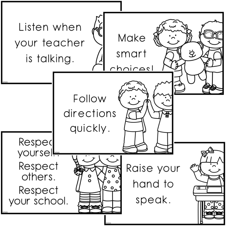 Whole Brain Rule Cards B&W - Top Teacher