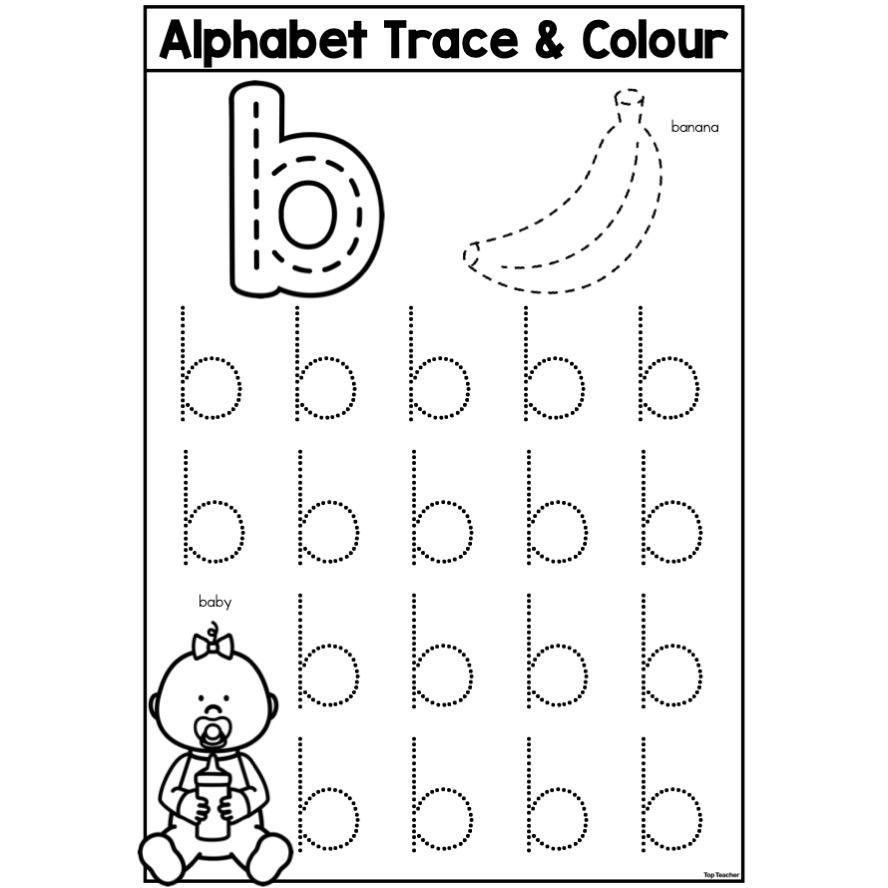Alphabet Trace & Colour Worksheet: Letter b - Top Teacher