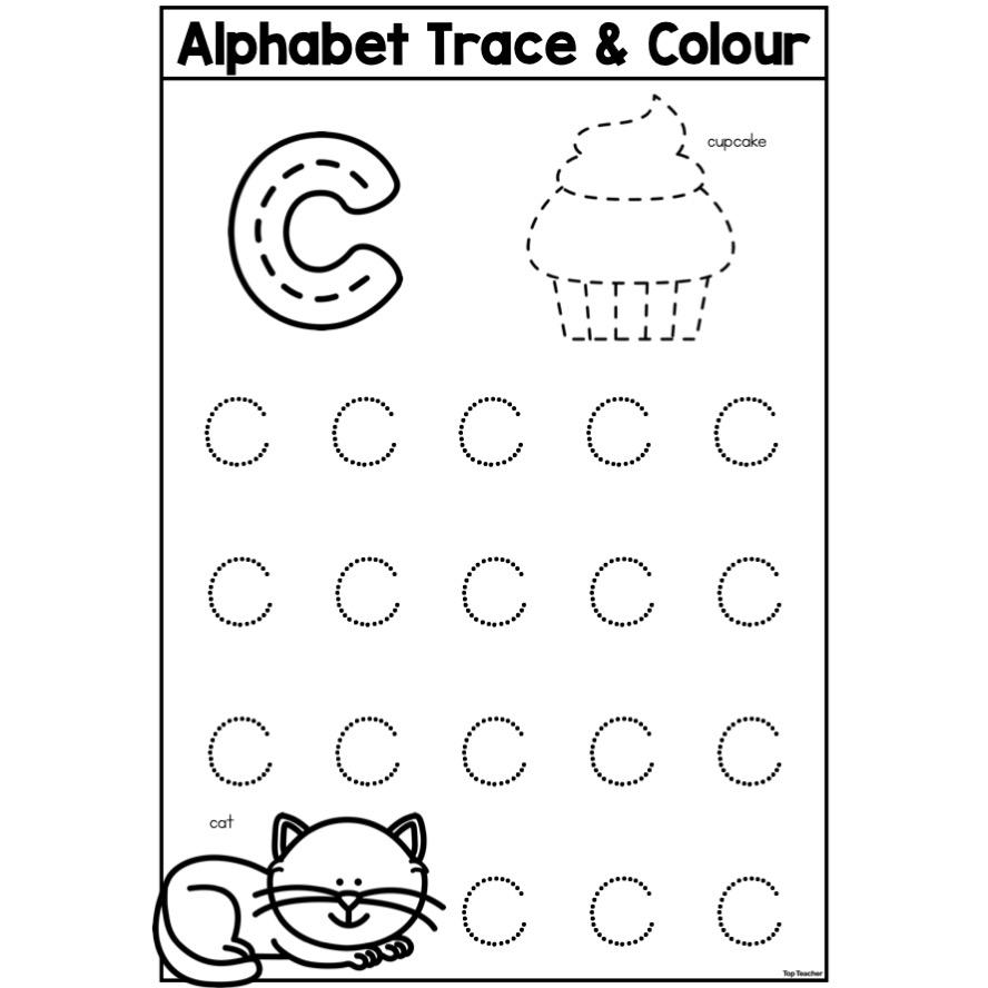 Alphabet Trace & Colour Worksheet: Letter c - Top Teacher