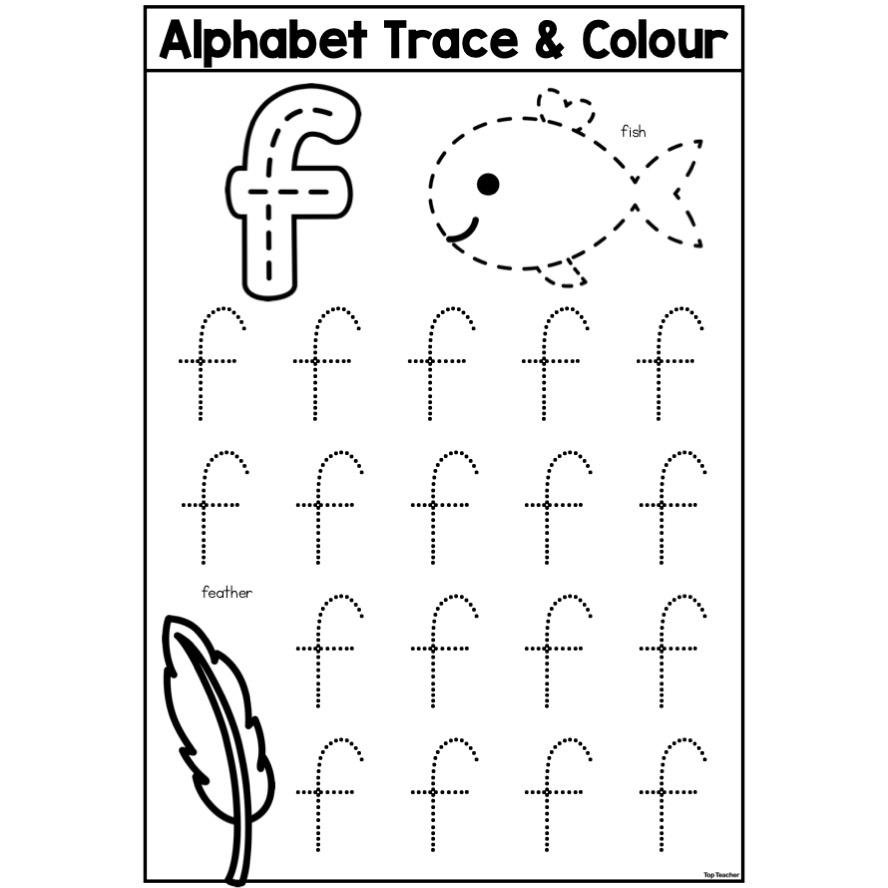Alphabet Trace & Colour Worksheet: Letter f - Top Teacher