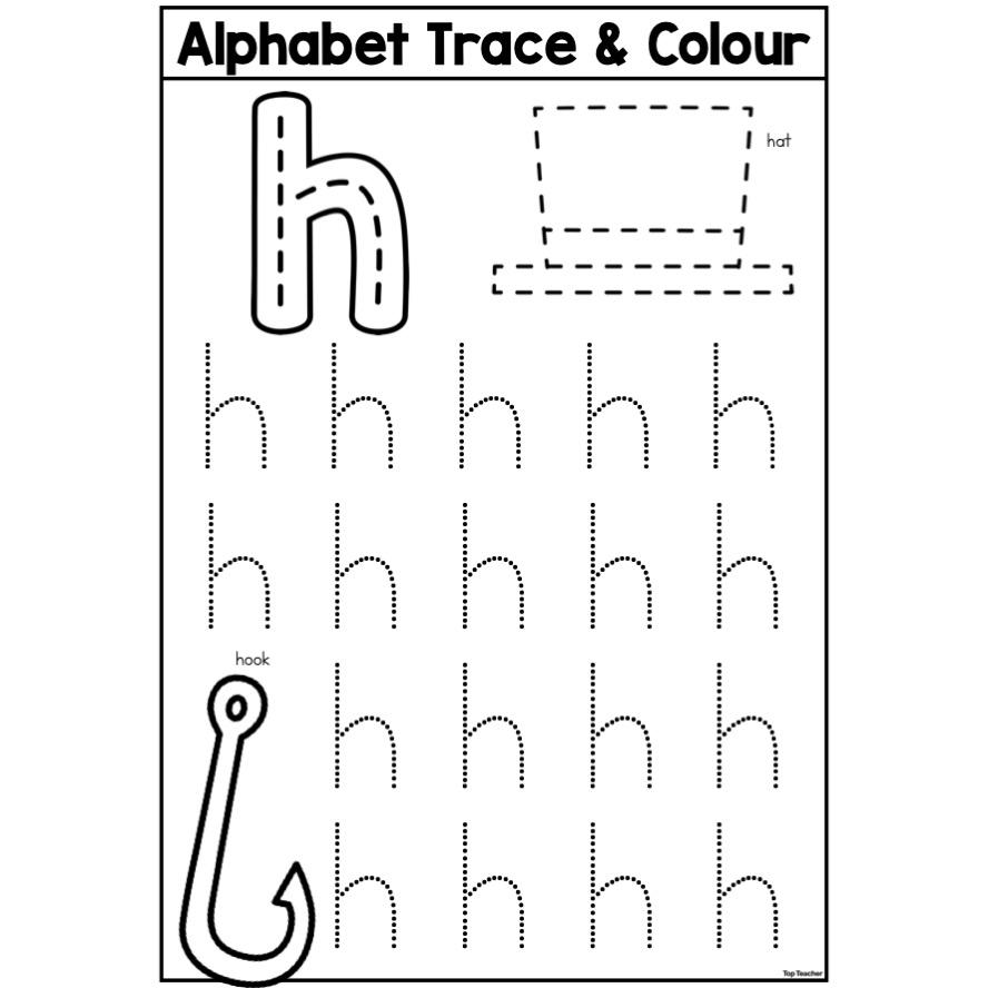 Alphabet Trace & Colour Worksheet: Letter h - Top Teacher