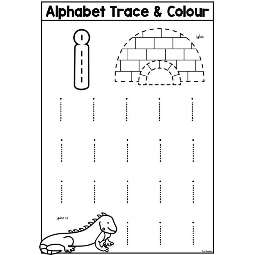 Alphabet Trace & Colour Worksheet: Letter i - Top Teacher