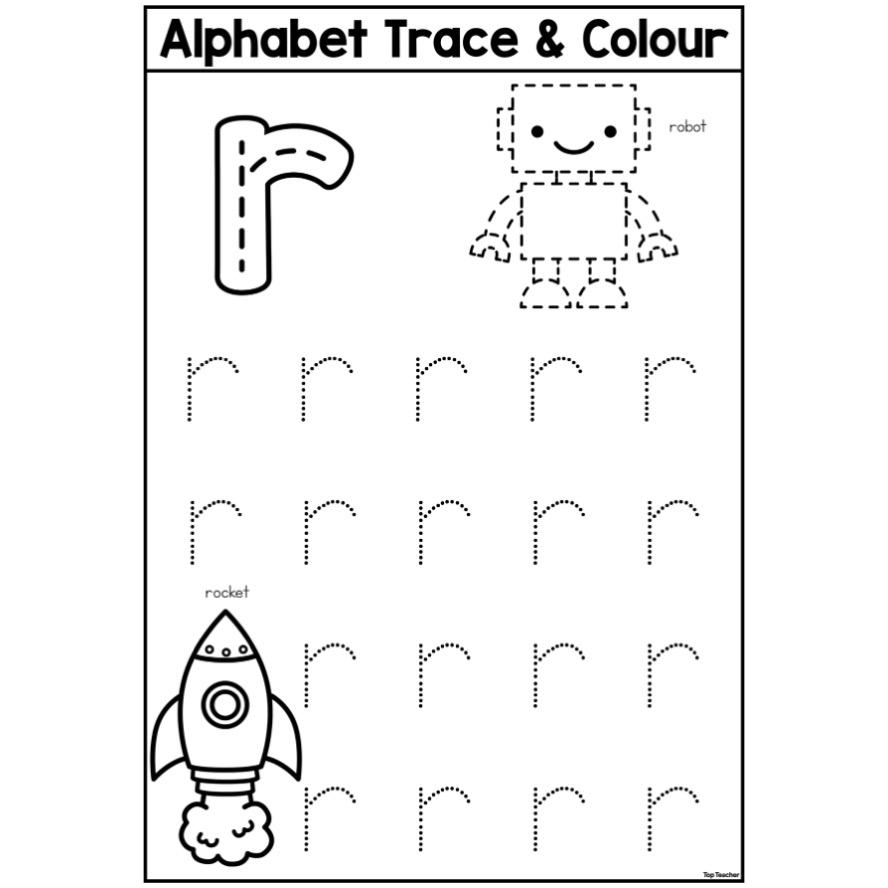 Alphabet Trace & Colour Worksheet: Letter r - Top Teacher