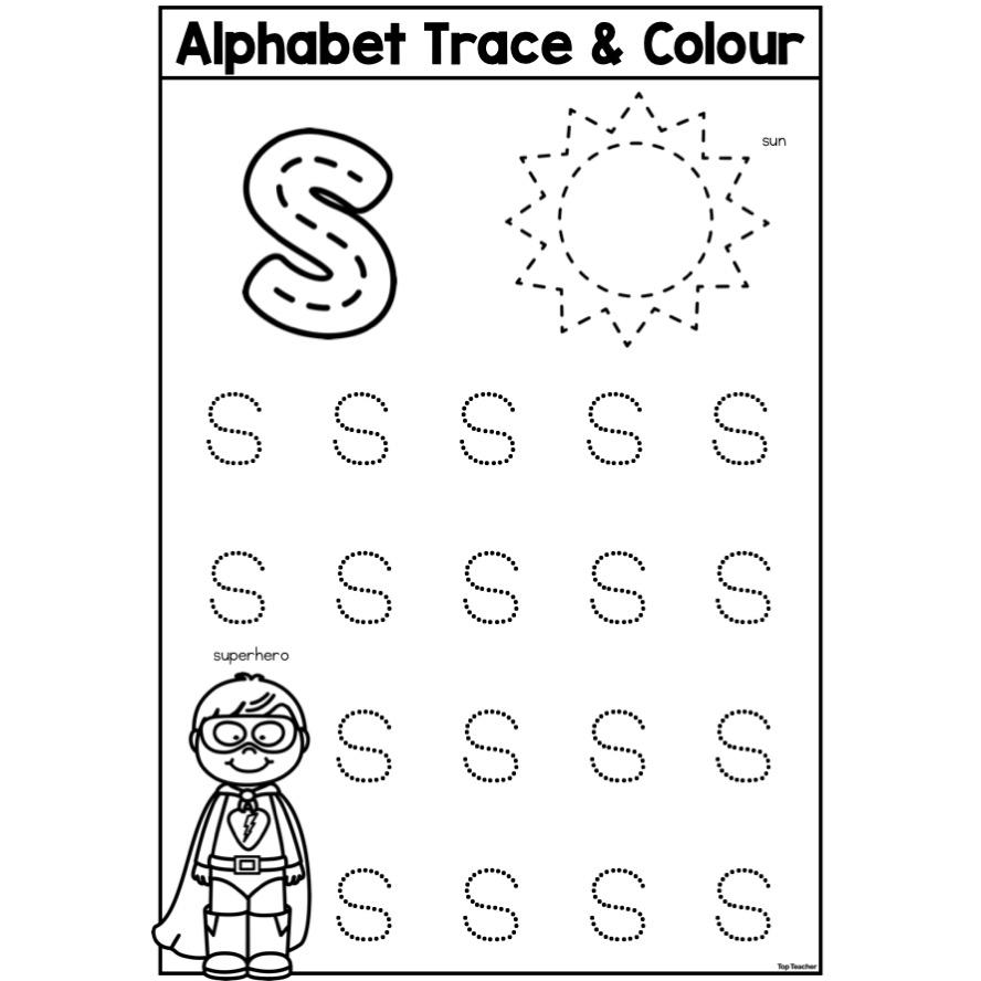 Alphabet Trace & Colour Worksheet: Letter s - Top Teacher