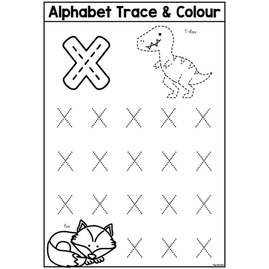 Alphabet Trace & Colour Worksheet: Letter x - Top Teacher