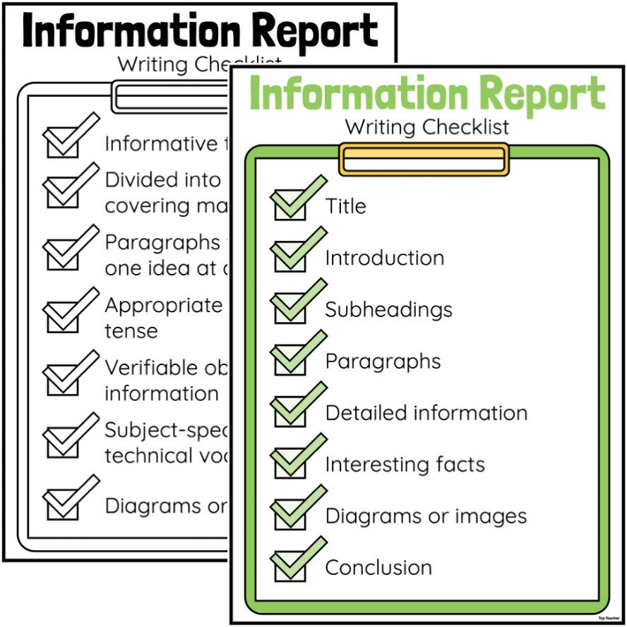 Information Report Writing Checklist Poster - Top Teacher