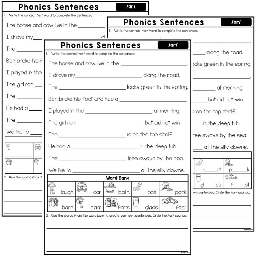Phonics Sentences Worksheet: /ar/ - Top Teacher