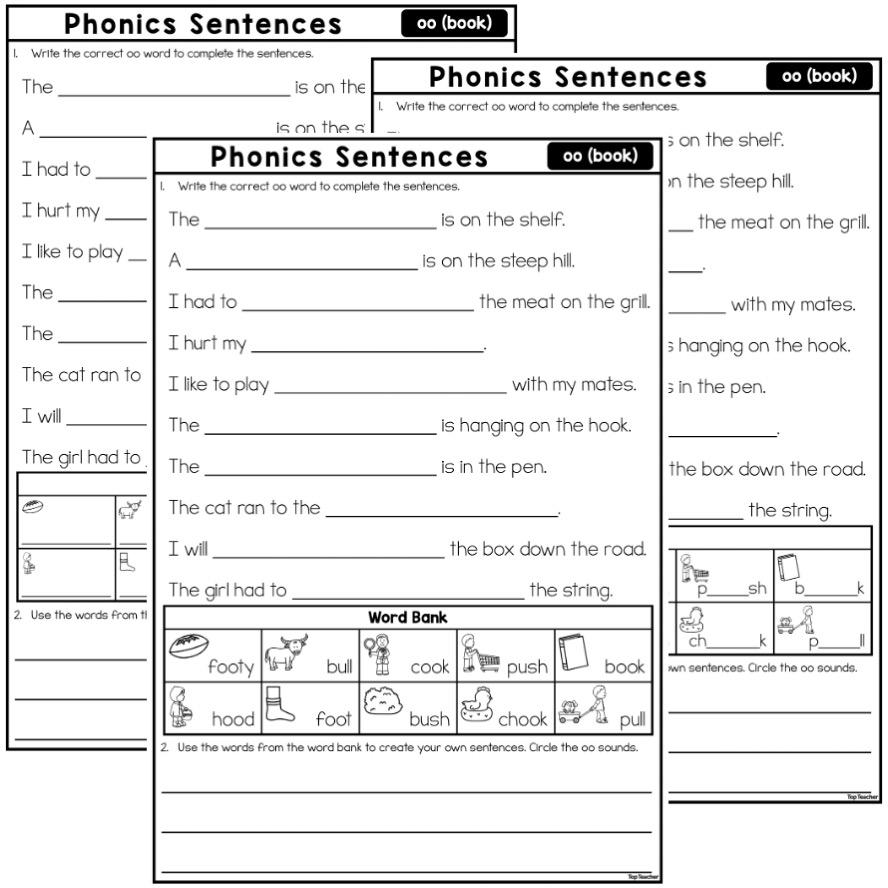 Phonics Sentences Worksheet: /oo/ (book) - Top Teacher