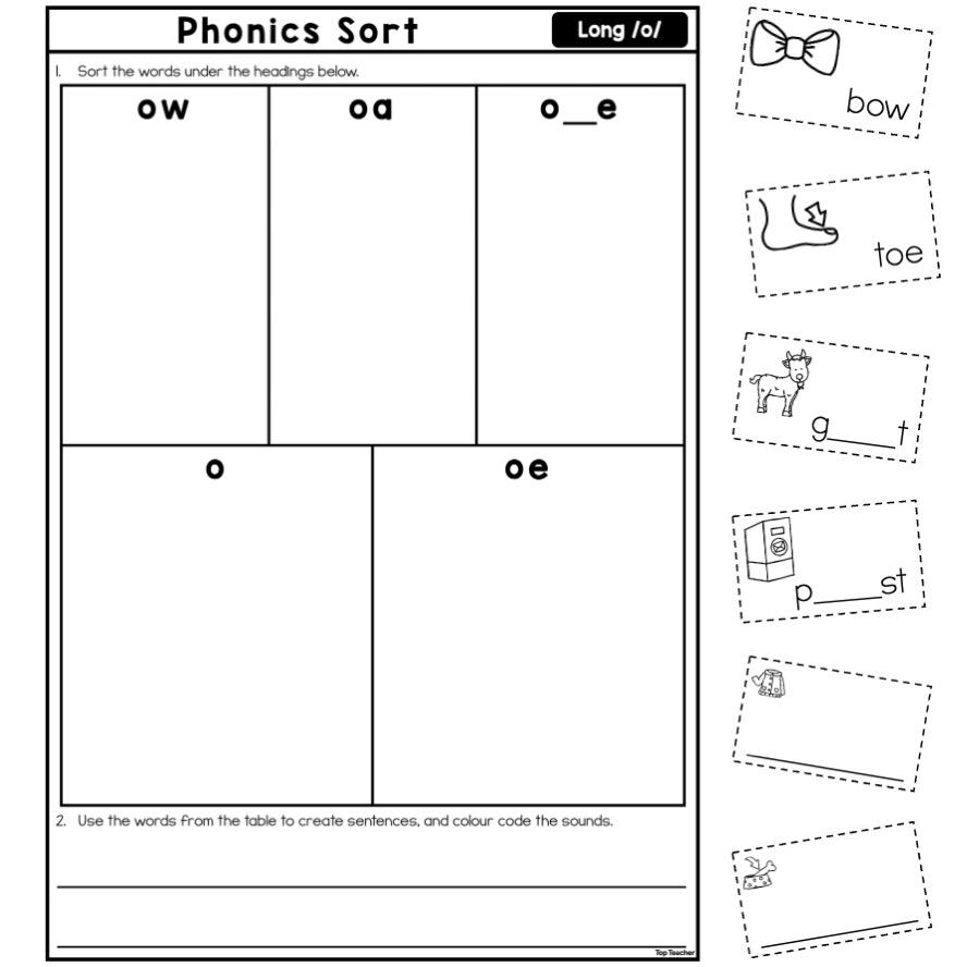 Phonics Sort Worksheet: Long /o/ - Top Teacher